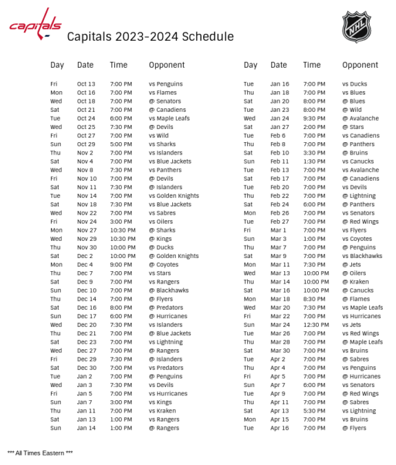 Washington Capitals Schedule - 2023-24